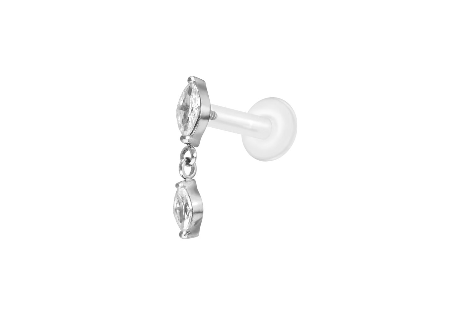 PTFE labret with internal thread + titanium attachment 2 CRYSTAL DROPS ...